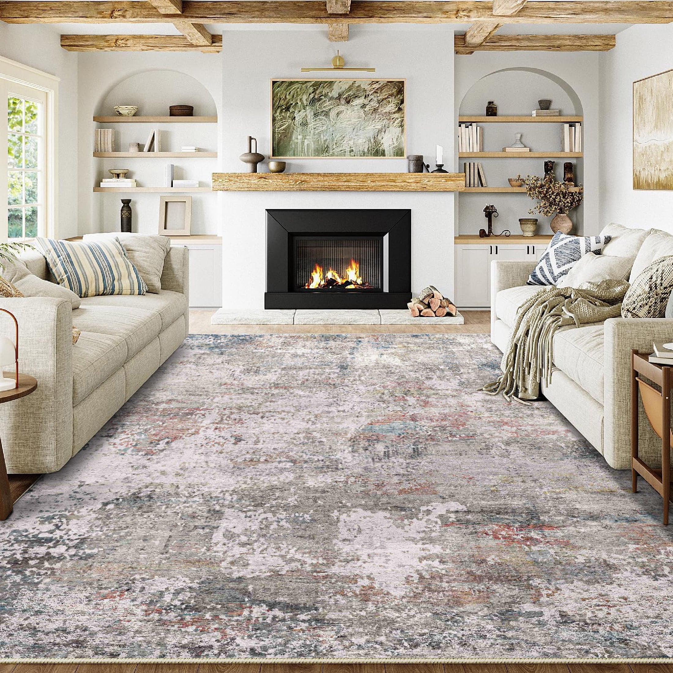 BERTHMEER 4'x6' Abstract Multicolor Area Rugs for Living Room Entryway ...