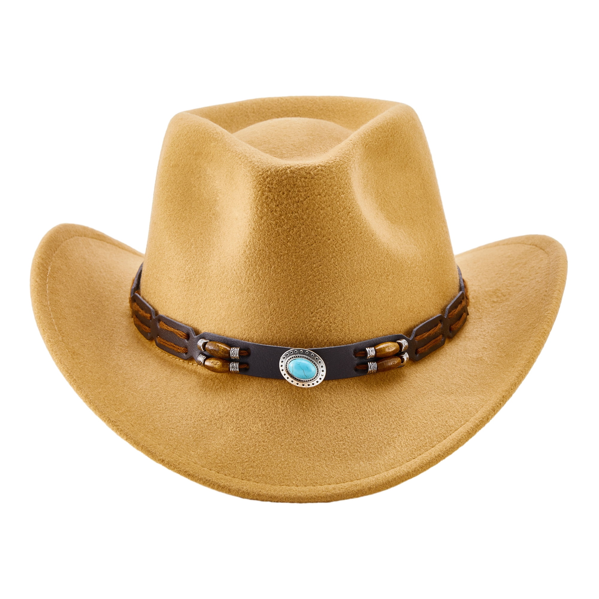 Shuttle tree Women Men Felt Wide Brim Western Cowboy Hats Belt Buckle ...