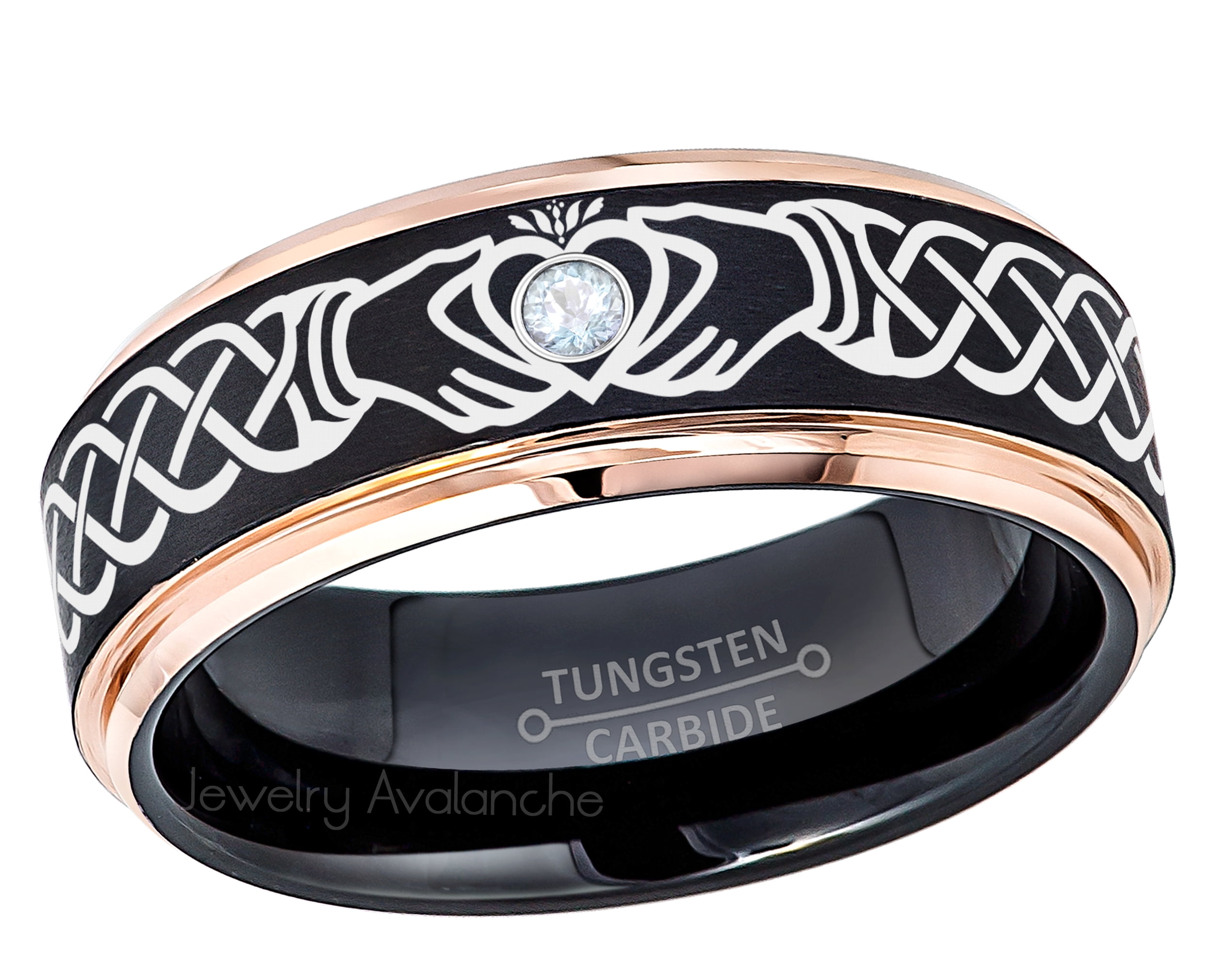Claddagh Tungsten Ring - 2-Tone Rose Gold And Black Tungsten Carbide ...