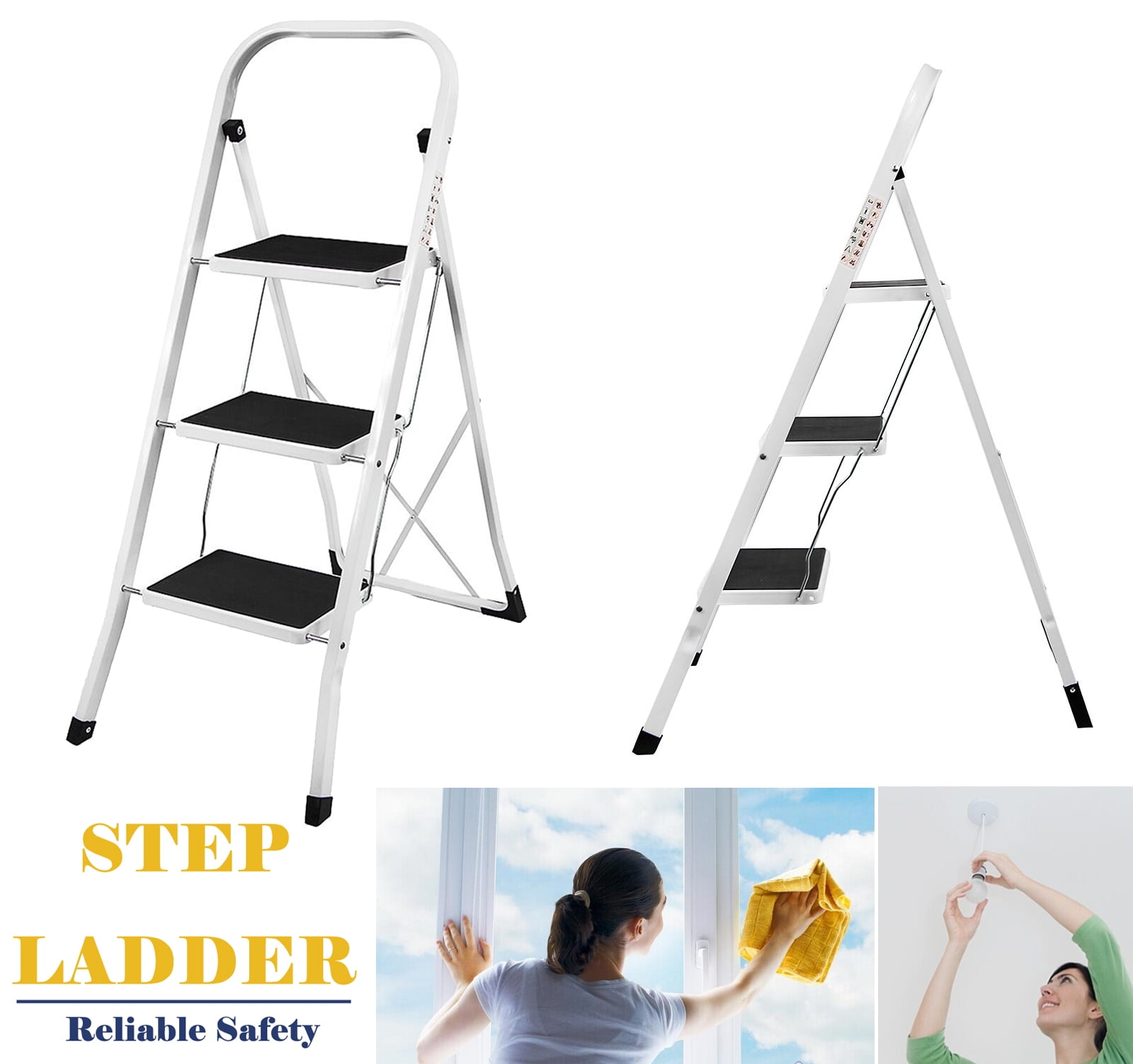 Dayplus 3 Step Ladder Step Stool w/Convenient Handle 3 Step Folding ...
