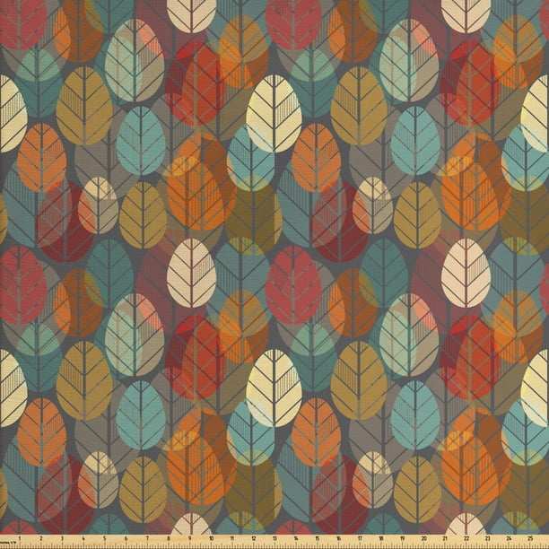 Fall/Autumn Fabric by The Yard, Colorful Round Leaves Artwork Seasonal ...
