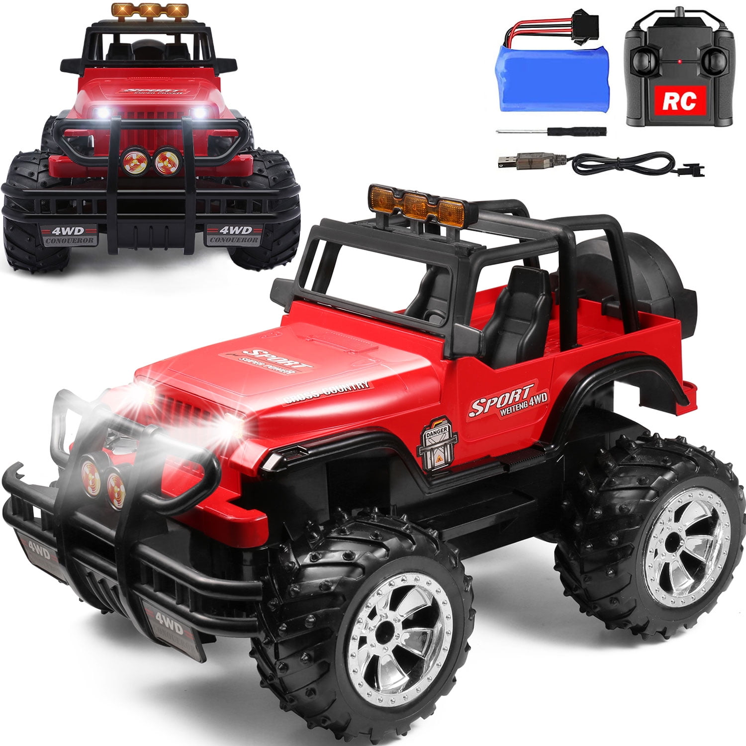 Remote Control Jeep Truck for Boys Girls with Headlights 1:16 Scale Big ...