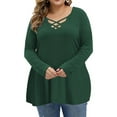 Womens Plus Size Tops Criss Cross V Neck Long Sleeve Fall Casual Shirt ...