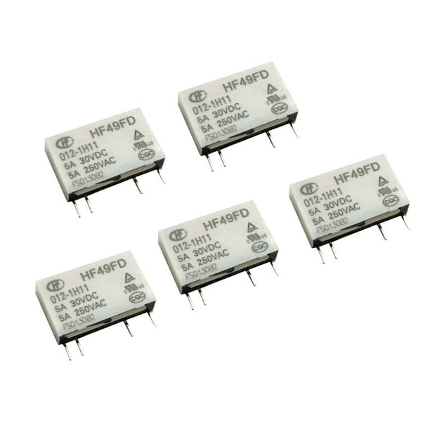 5 Pieces 12VDC 250VAC 5A 4 Pin Terminals Without SPST Relay Power ...