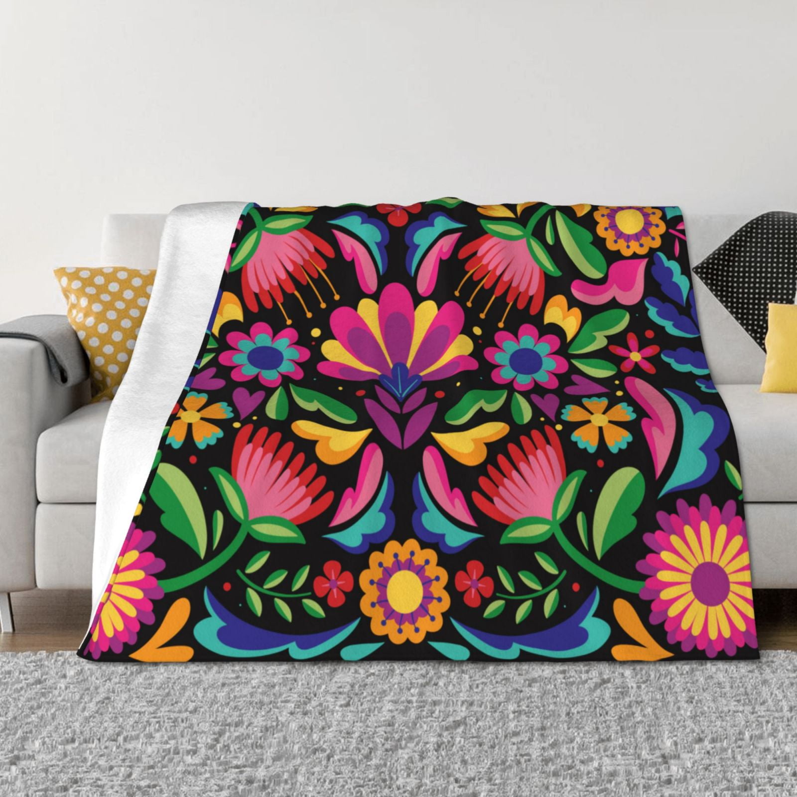 Balery Colorful Floral Embroidery Mexican Manta de Franela con Dibujo ...