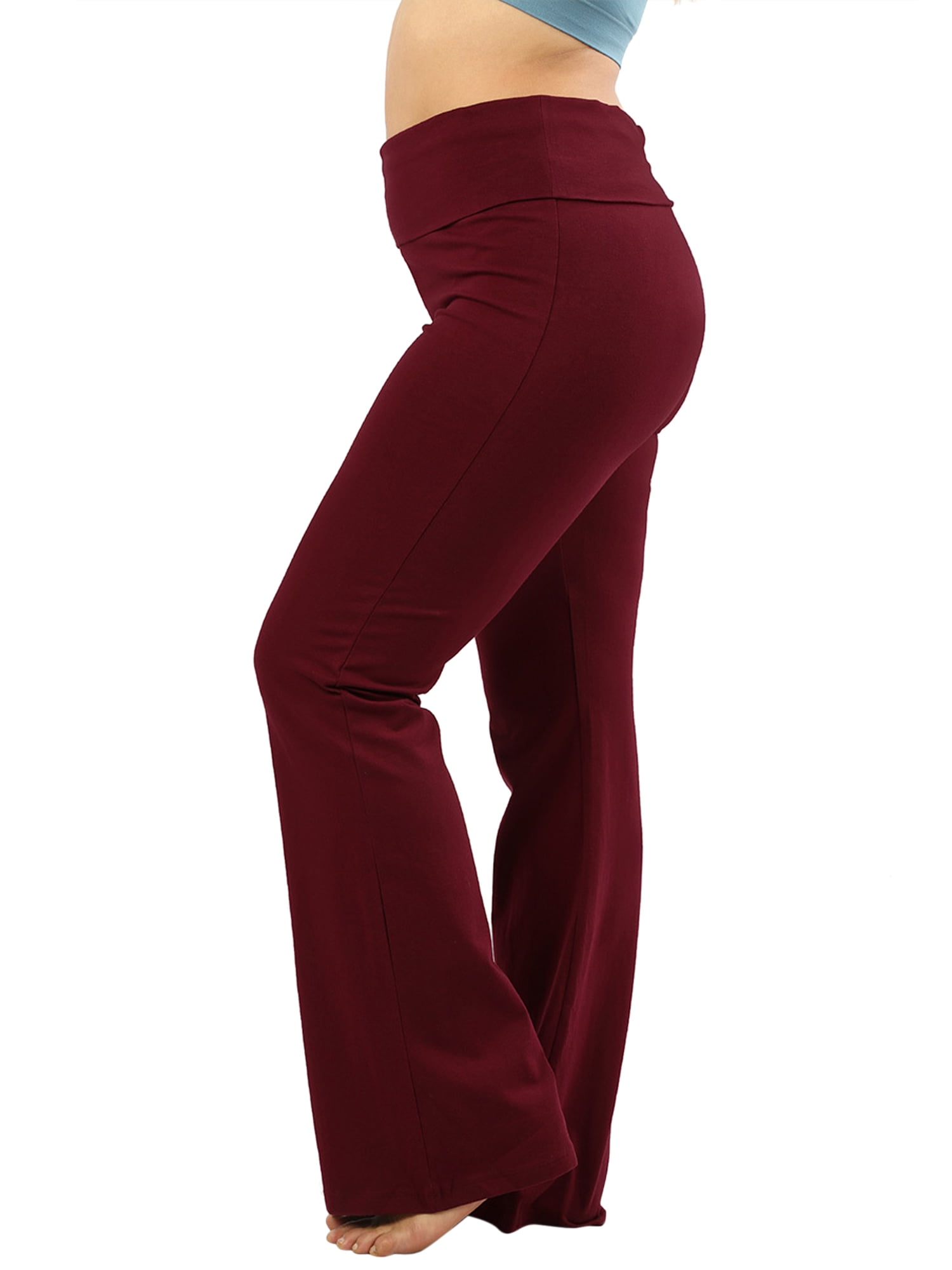 Zenana Womens And Plus Stretch Cotton Foldover Waist Bootcut Workout Yoga