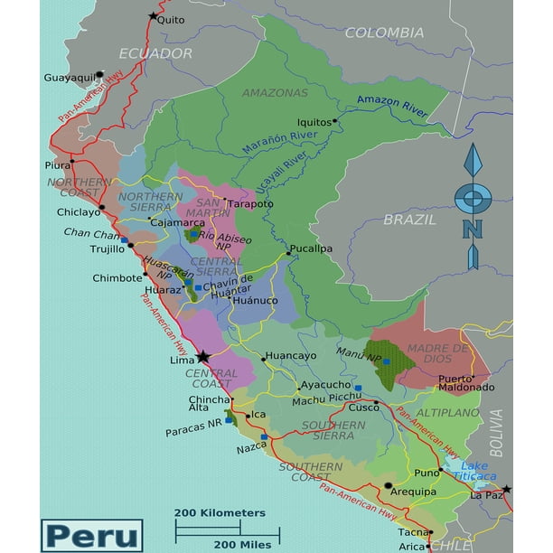 Palmetto Posters 24x28 Laminated Poster: Large regions map of peru ...