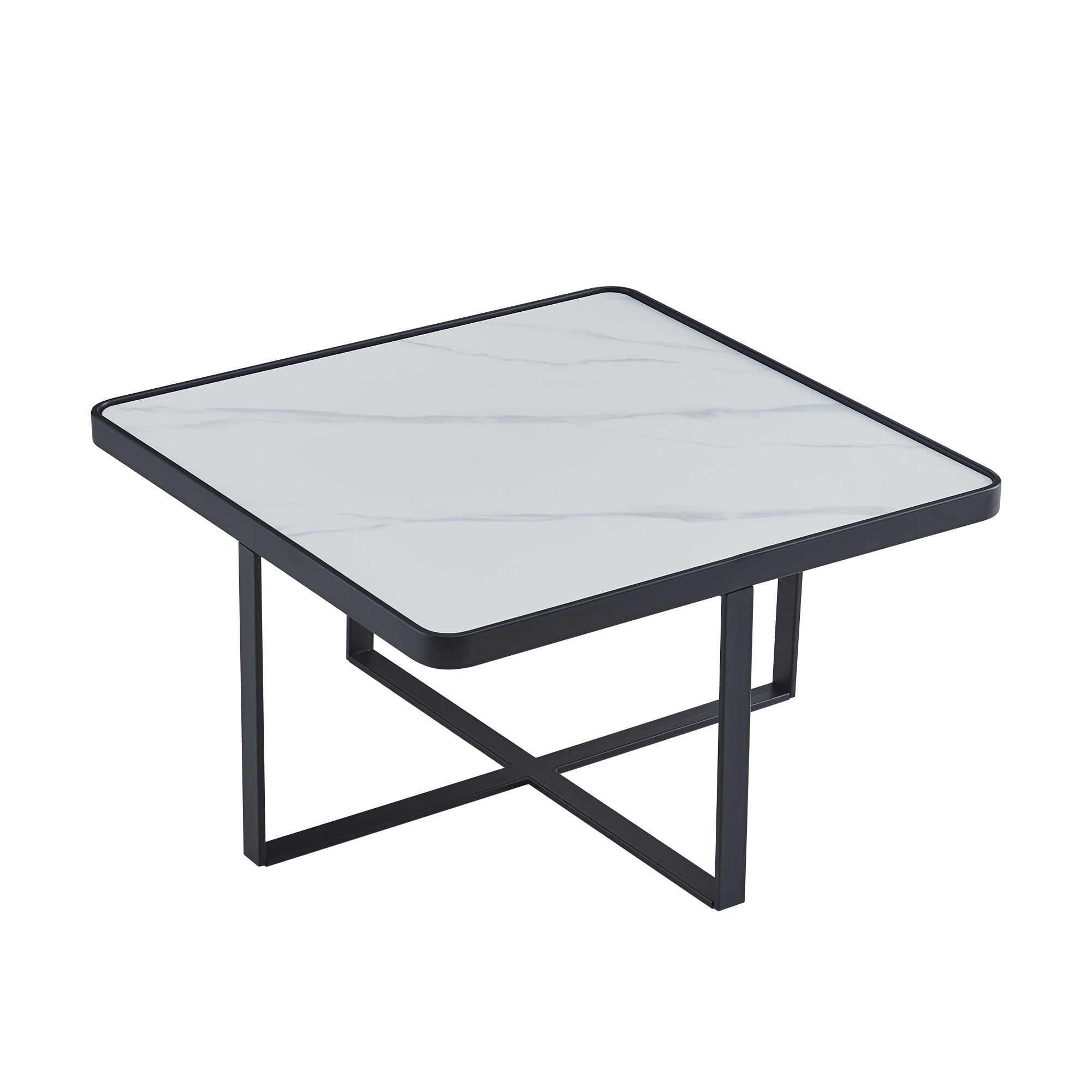 Minimalism Square Coffee Table, Black Metal Frame with Sintered Stone ...