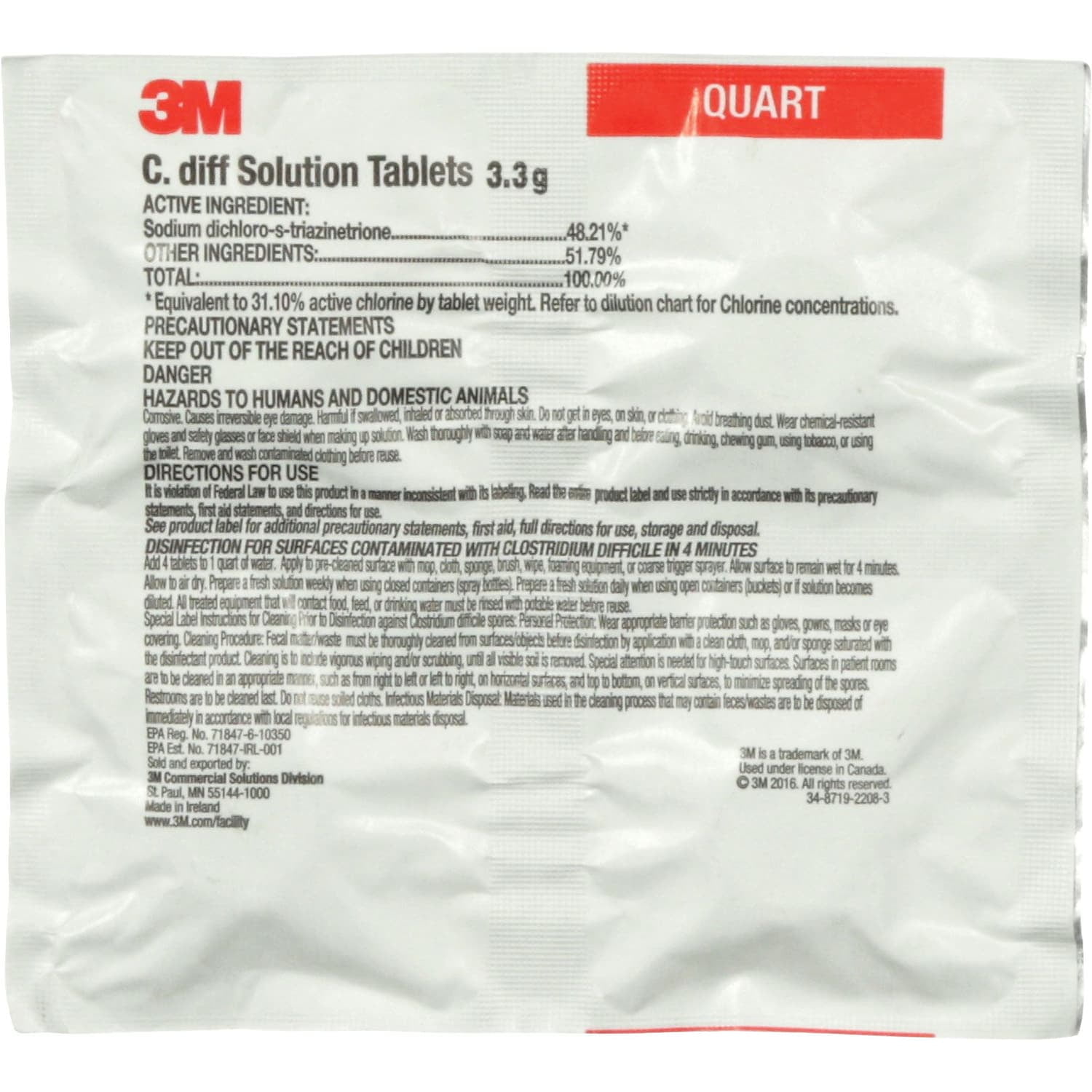 3M C. Diff Solution Tablets Quart Size 140 85938 - Walmart.com