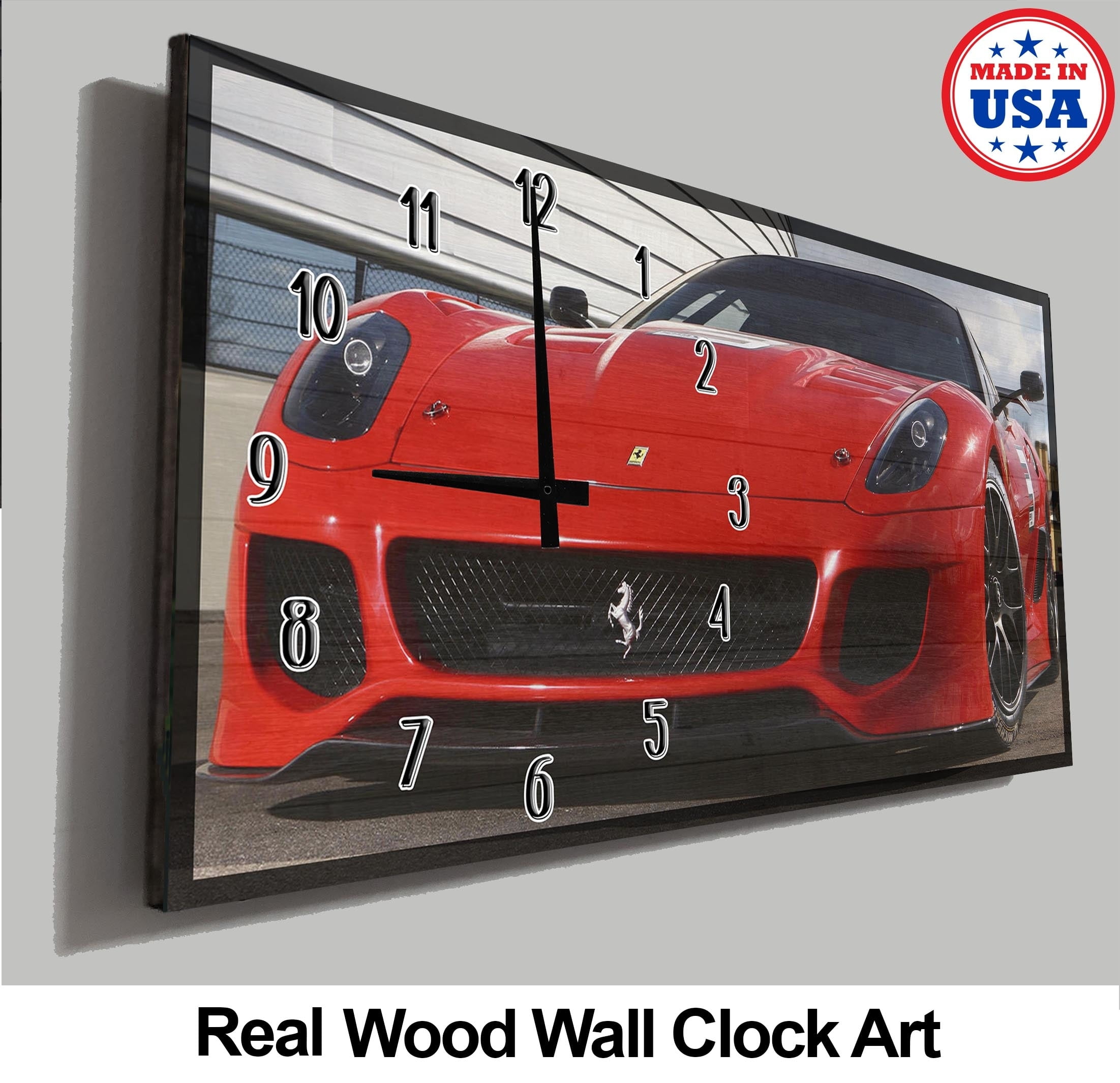 Race Care Wall Clock Fast Red Sport Car Front End Photo Wood Wall Clock ...