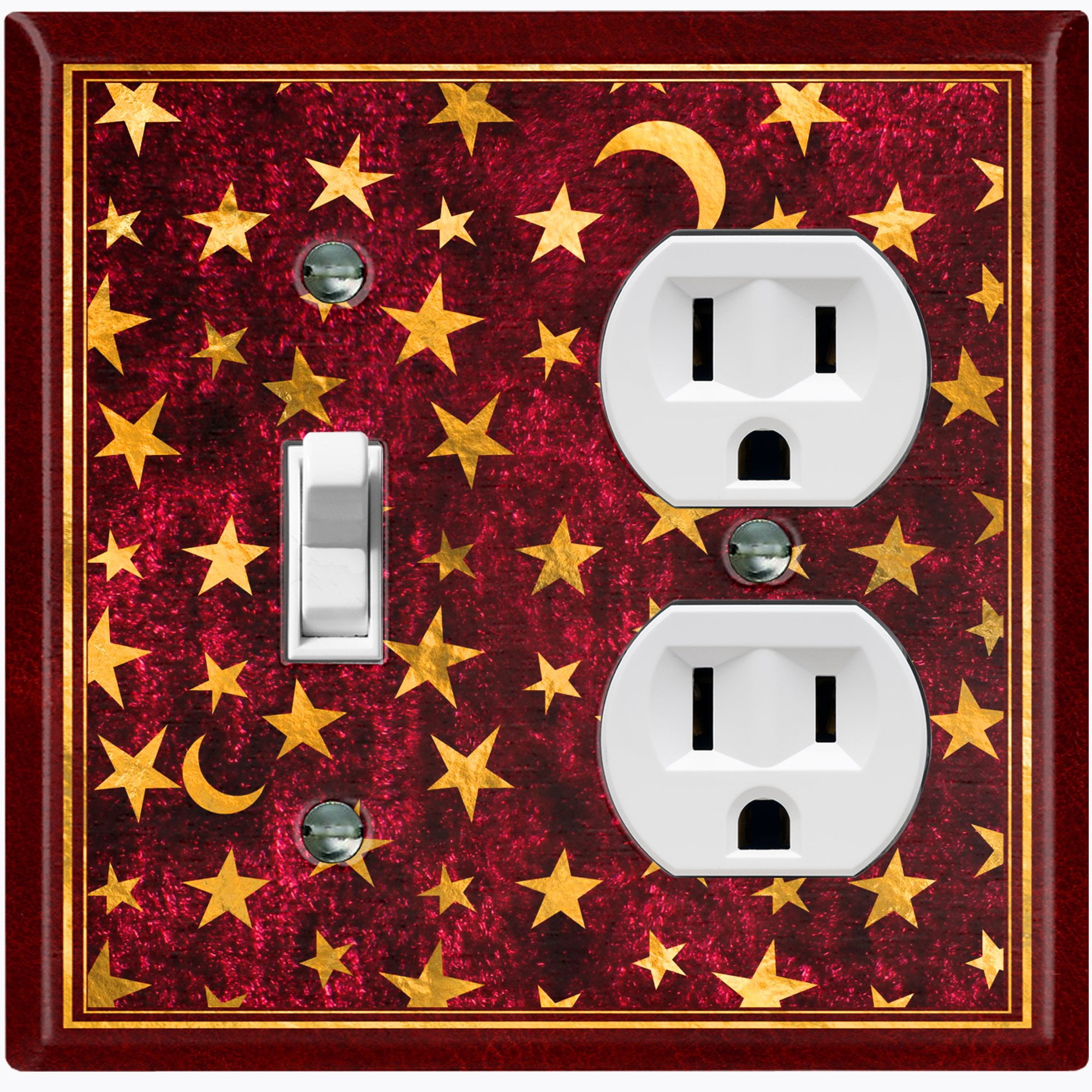 Metal Light Switch Plate Cover Elegant Starry Night Maroon Tile FRA024 ...