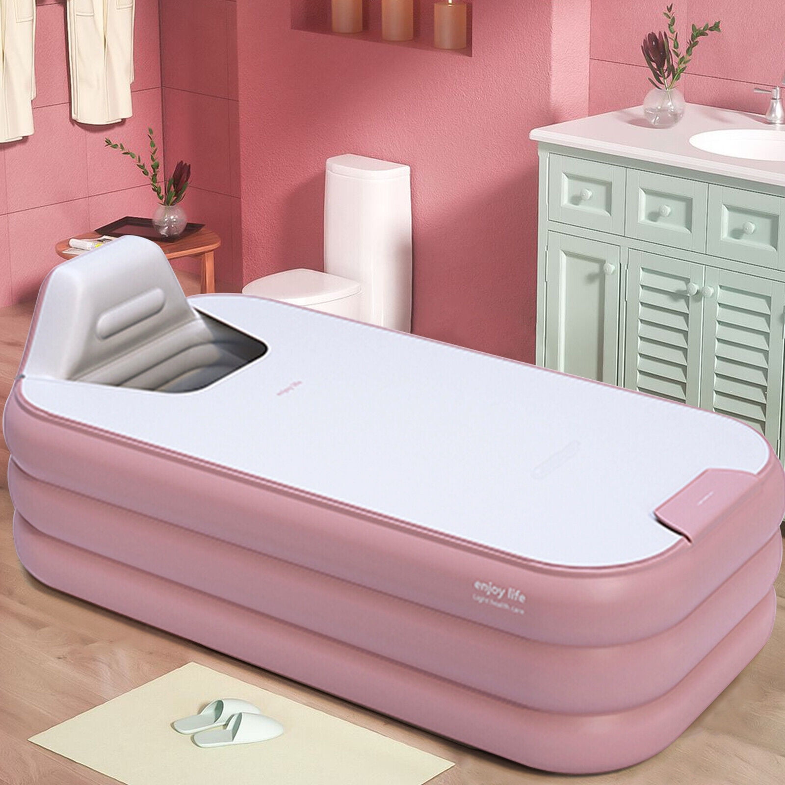 FETCOI Portable Pink PVC Inflatable Bathtub Folding Spa Bath Tub Home ...