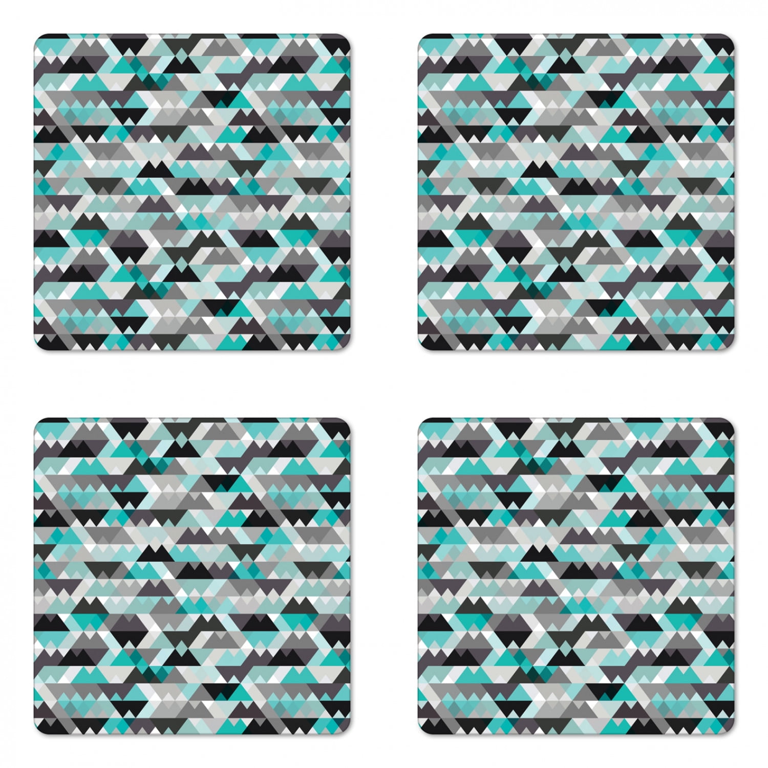Grey and Turquoise Coaster Set of 4, Futuristic Geometric Mosaic Design ...