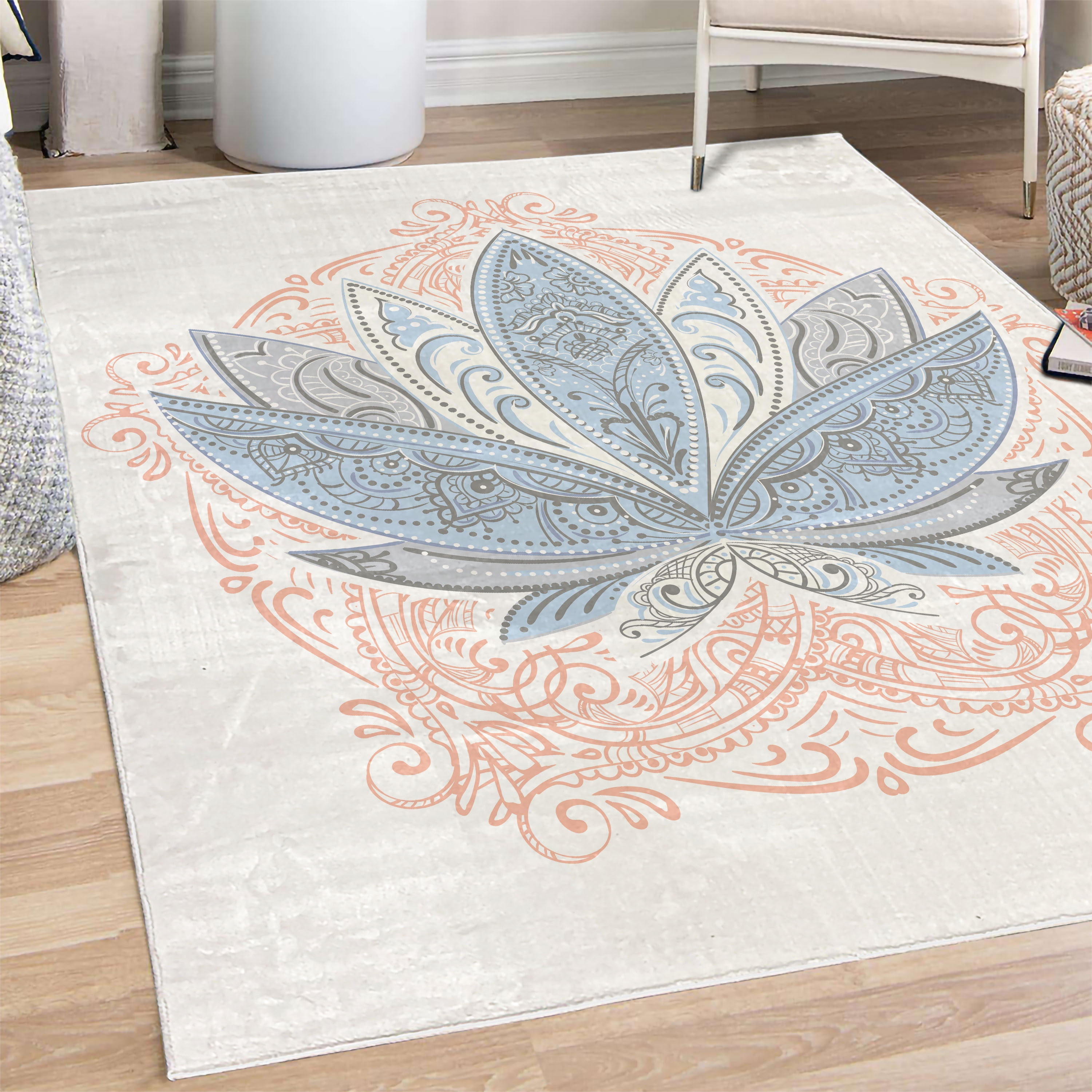 Lotus Decorative Rug, Flower Bloom Ornaments Exotic Petals Oriental ...