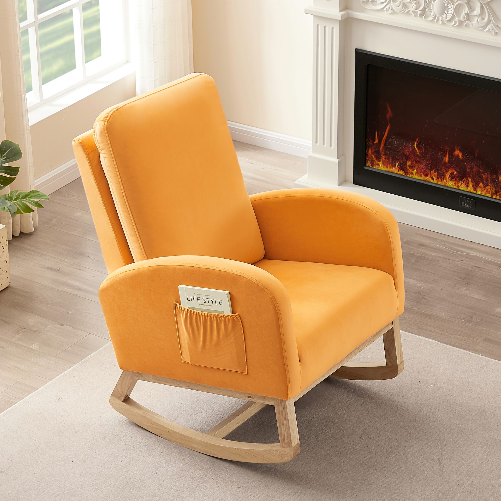 Comfortable Indoor Rocking Chair, Modern Upholstered Glider with Wooden ...