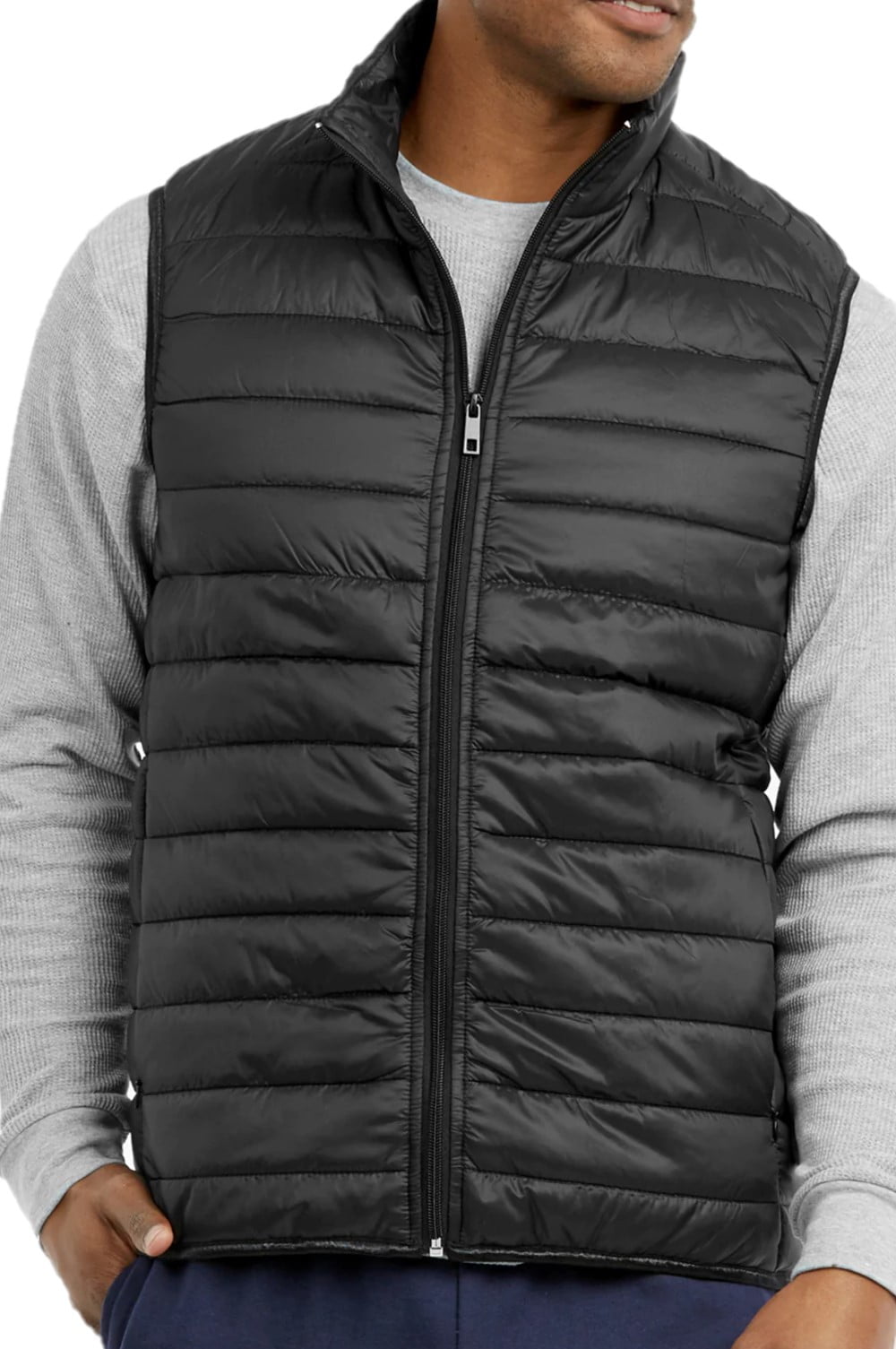 Men's Lightweight Full Zip Puffer Vest, Black L, 1 Count, 1 Pack ...