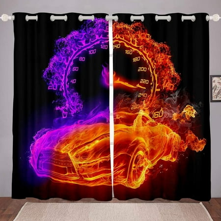 Racing Car Curtain Panels 52W"x63L" Fire Race Car Window Drapes Extreme ...