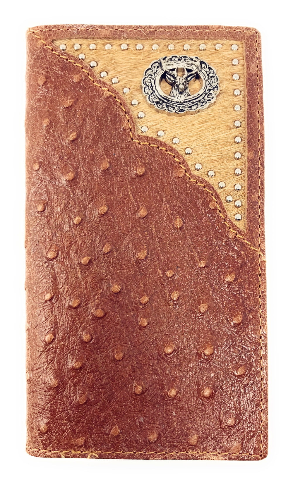 Western Men Ostrich Genuine Leather 3D Mule Deer Long Cowhide Stud ...