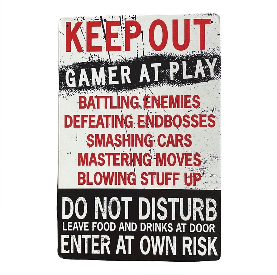 JenDore 12x8 Keep out! Gamer at Play Metal Tin Poster Wall Art Gaming ...