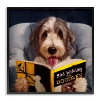 Stupell Industries Dog with Bird Watching Book - Black Framed Art Print ...