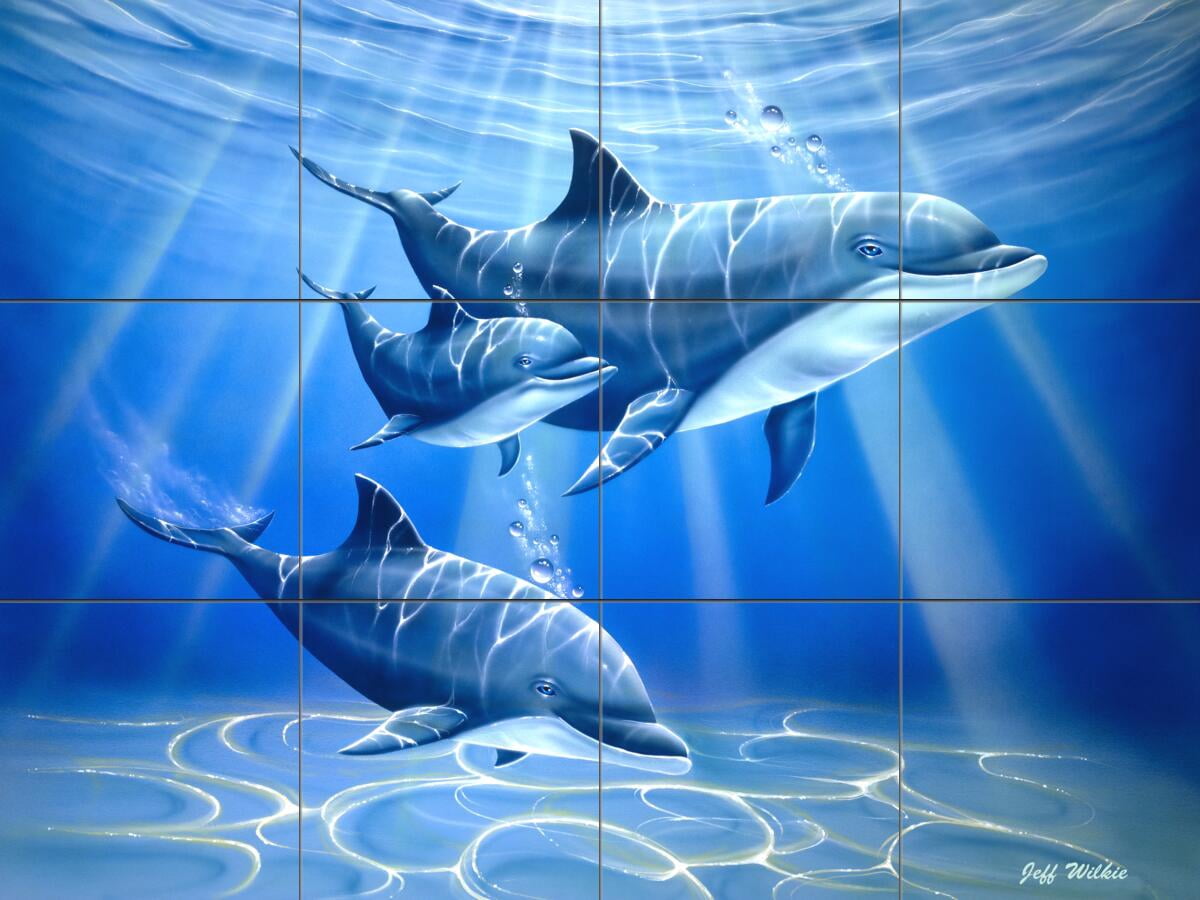 Tile Mural Bathroom Backsplash - Dolphin Journey - by Jeff Wilkie ...