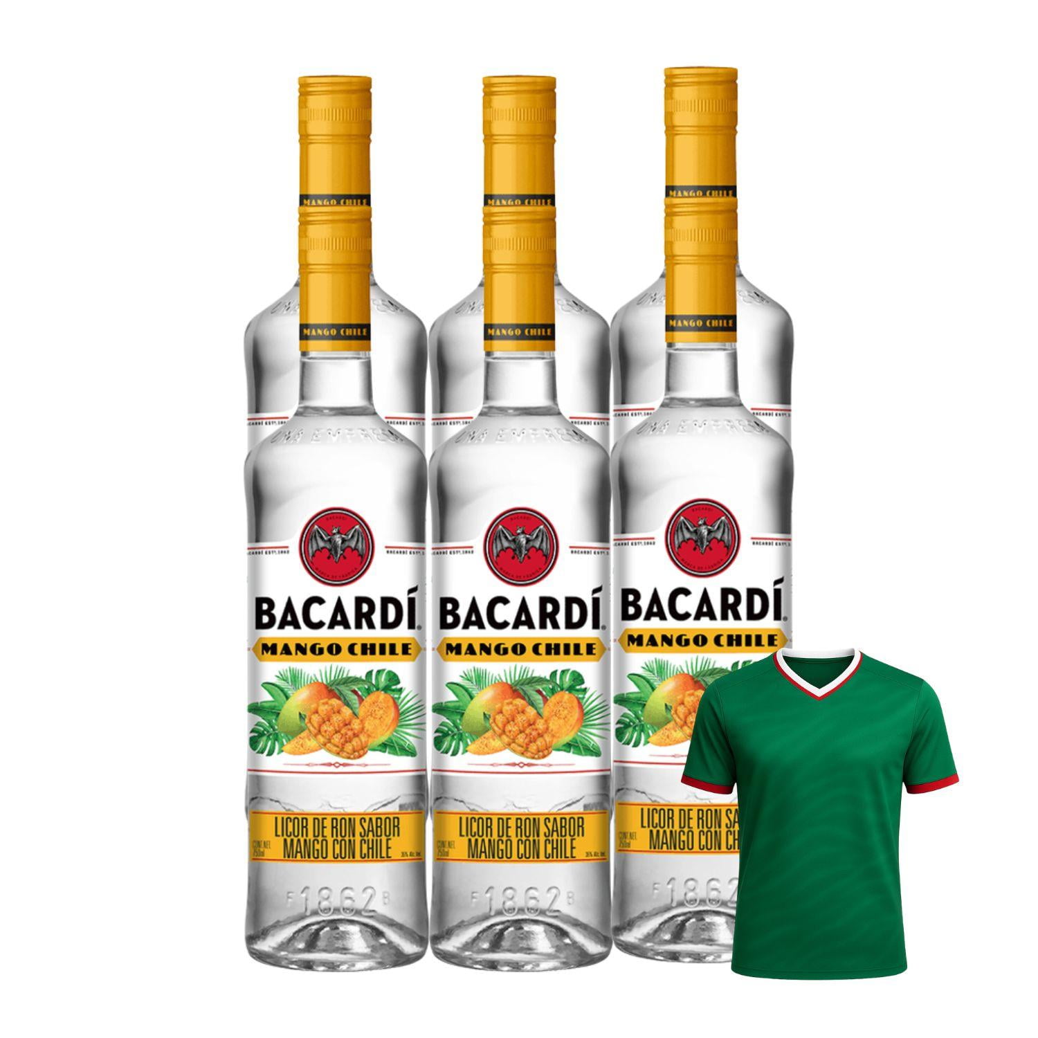 6 Licor de Ron Bacardi Mango Chile 750 ml + Jersey Verde | Bodega ...