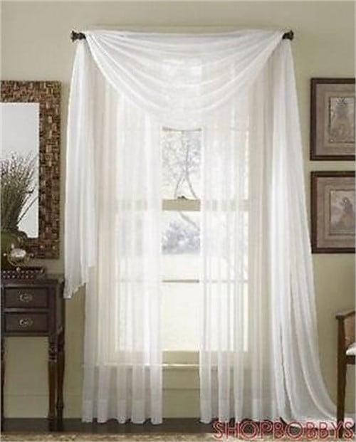 Linda Voile Sheer Solid Window Scarf, White, 55x216 - Walmart.com