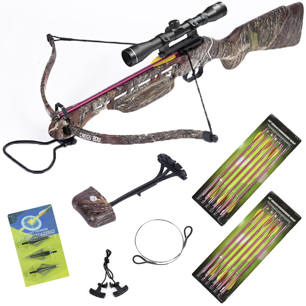 150 lb Black / Wood / Camouflage Hunting Crossbow Archery Bow + 4x20 ...