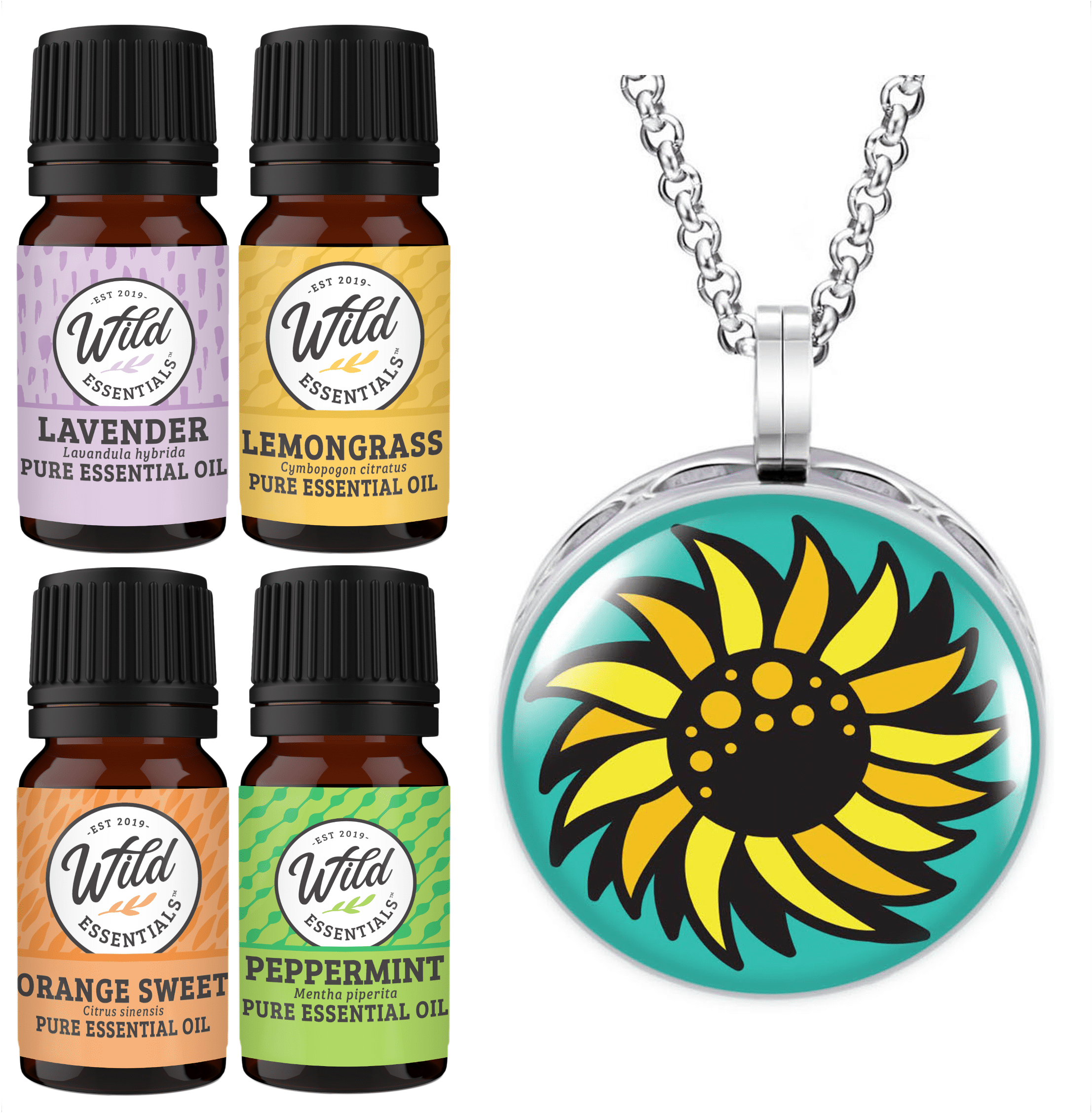 Wild Essentials Sunflower Necklace Essential Oil Diffuser Kit, Lavender ...