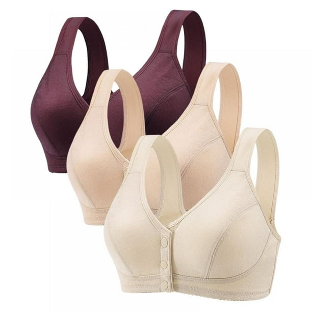 3Pack Middle-Aged Elder Woman Wirefree Bra Front Button Closeure Soft ...