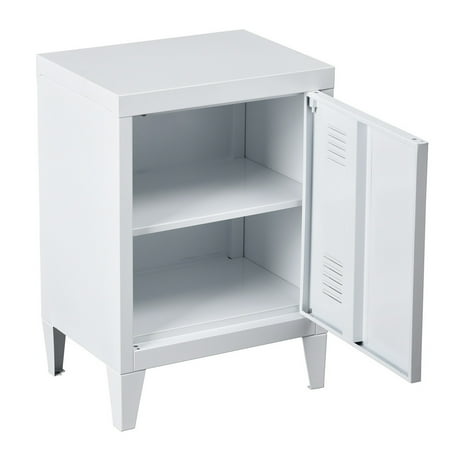 FurnitureR Metal Locker Nightstand Side Table Storage, White | EstoreInfo