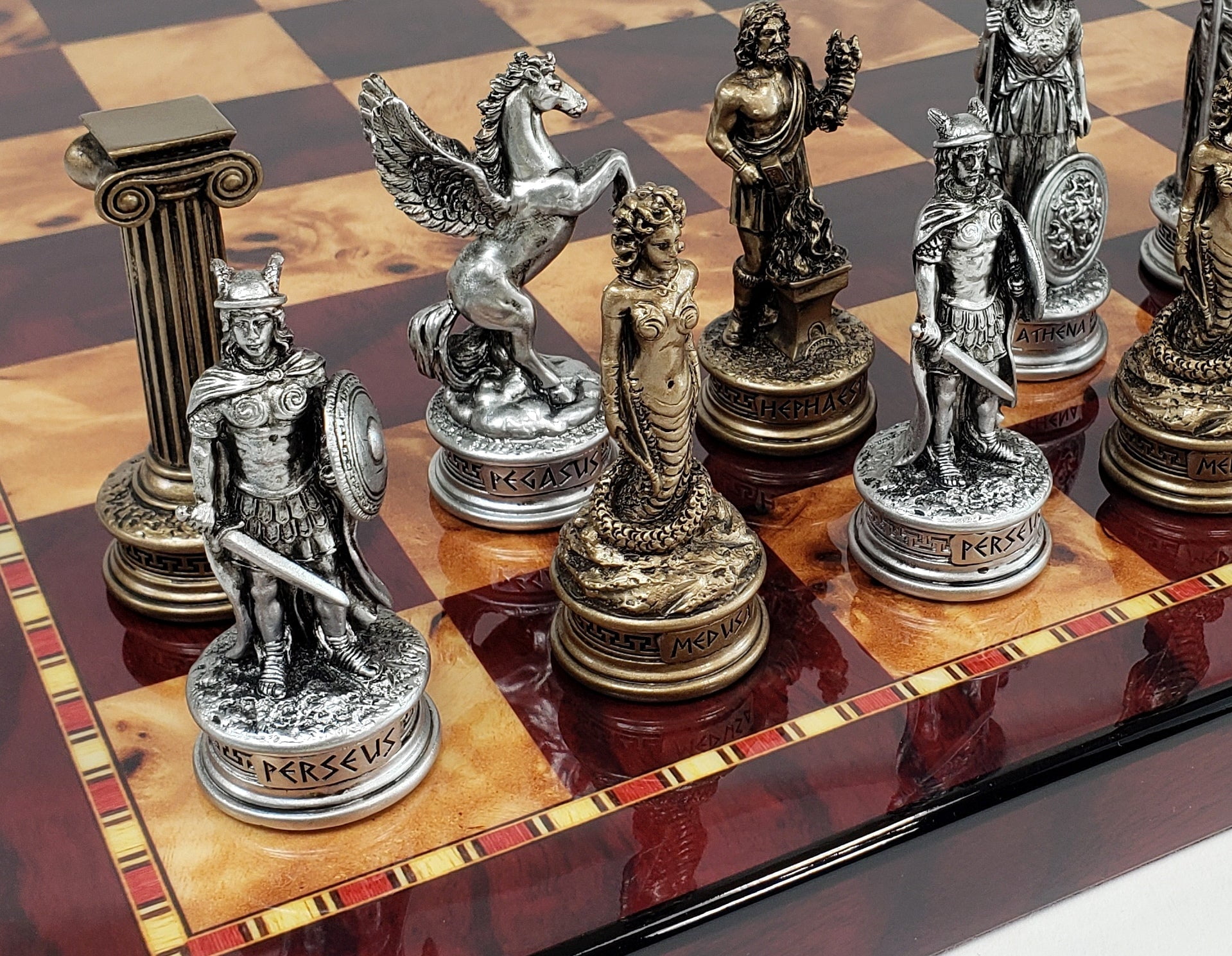 Greek Mythology Olympus Gods Chess Set Pewter Bronze Color W/ 18 Cherry ...