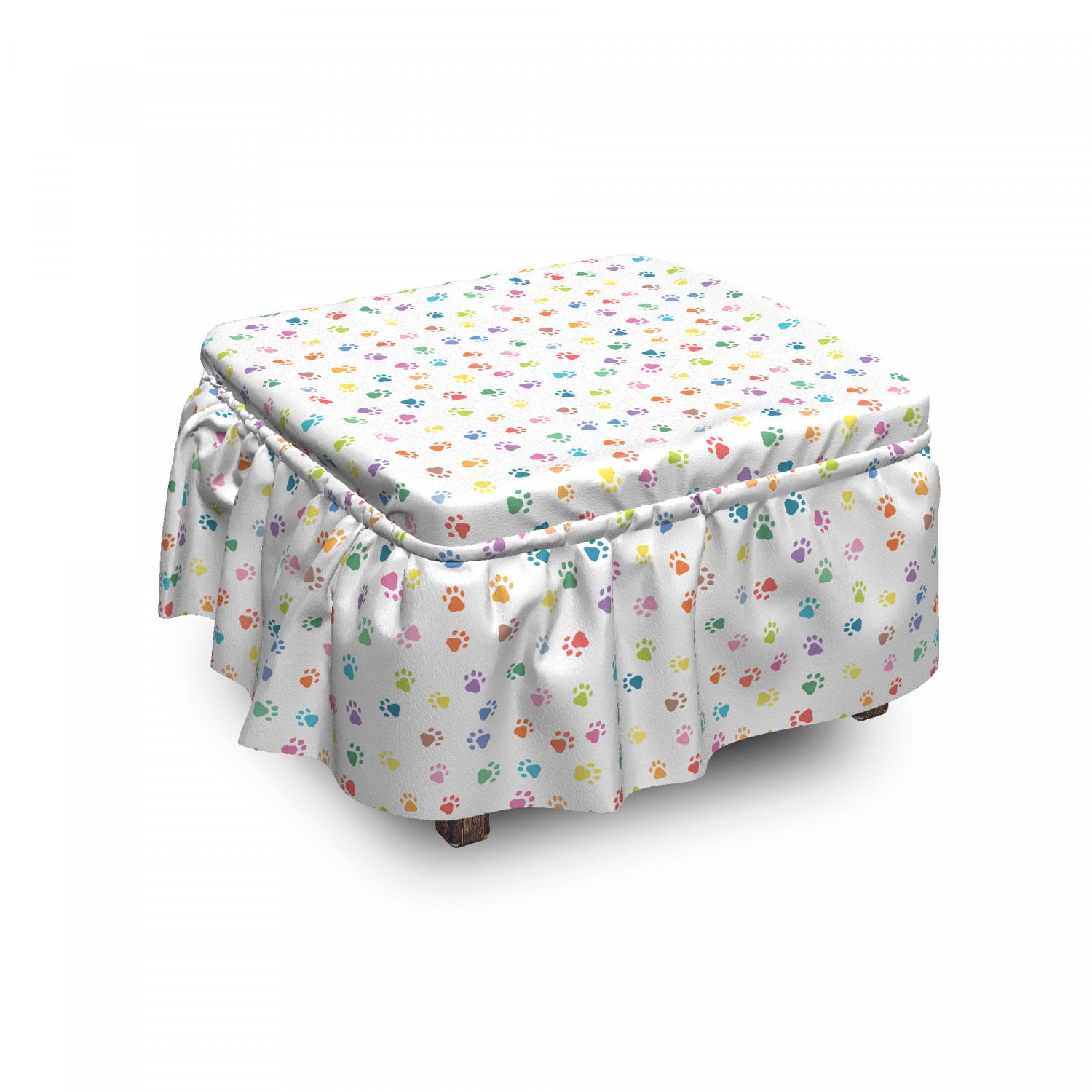 Cat Ottoman Cover, Footprints Cats Dogs Paws, 2 Piece Slipcover Set ...
