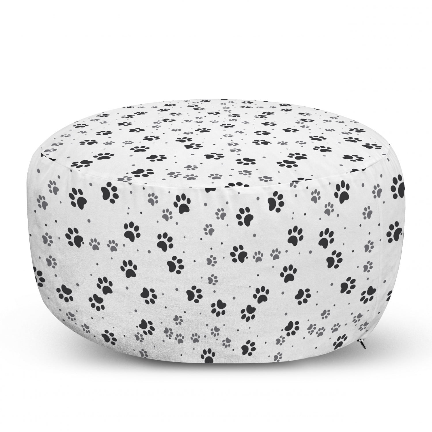 Paw Print Pouf Cover with Zipper, Repeating Greyscale Dog and Cat Feet ...