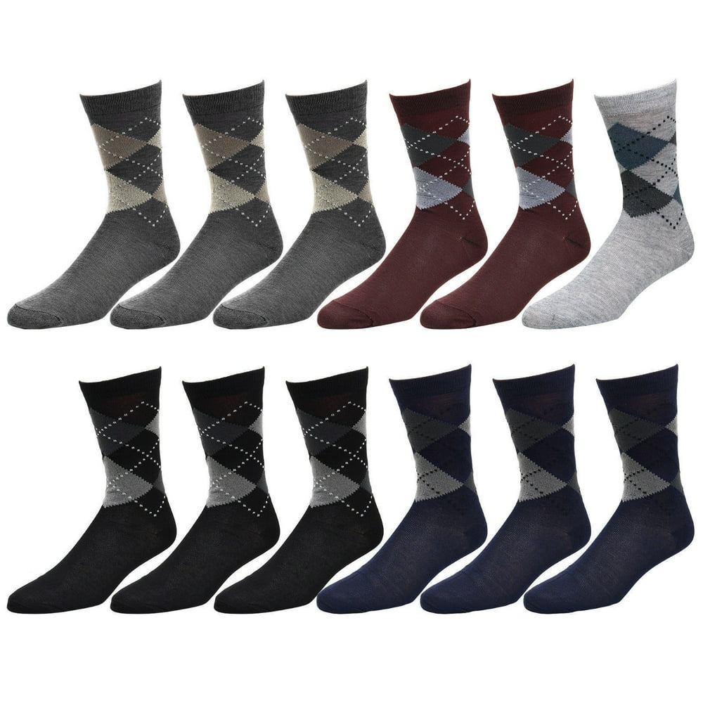 Pashmina - 12-Pack Men's Cotton Dress Socks Casual Crew Fashion Multi ...