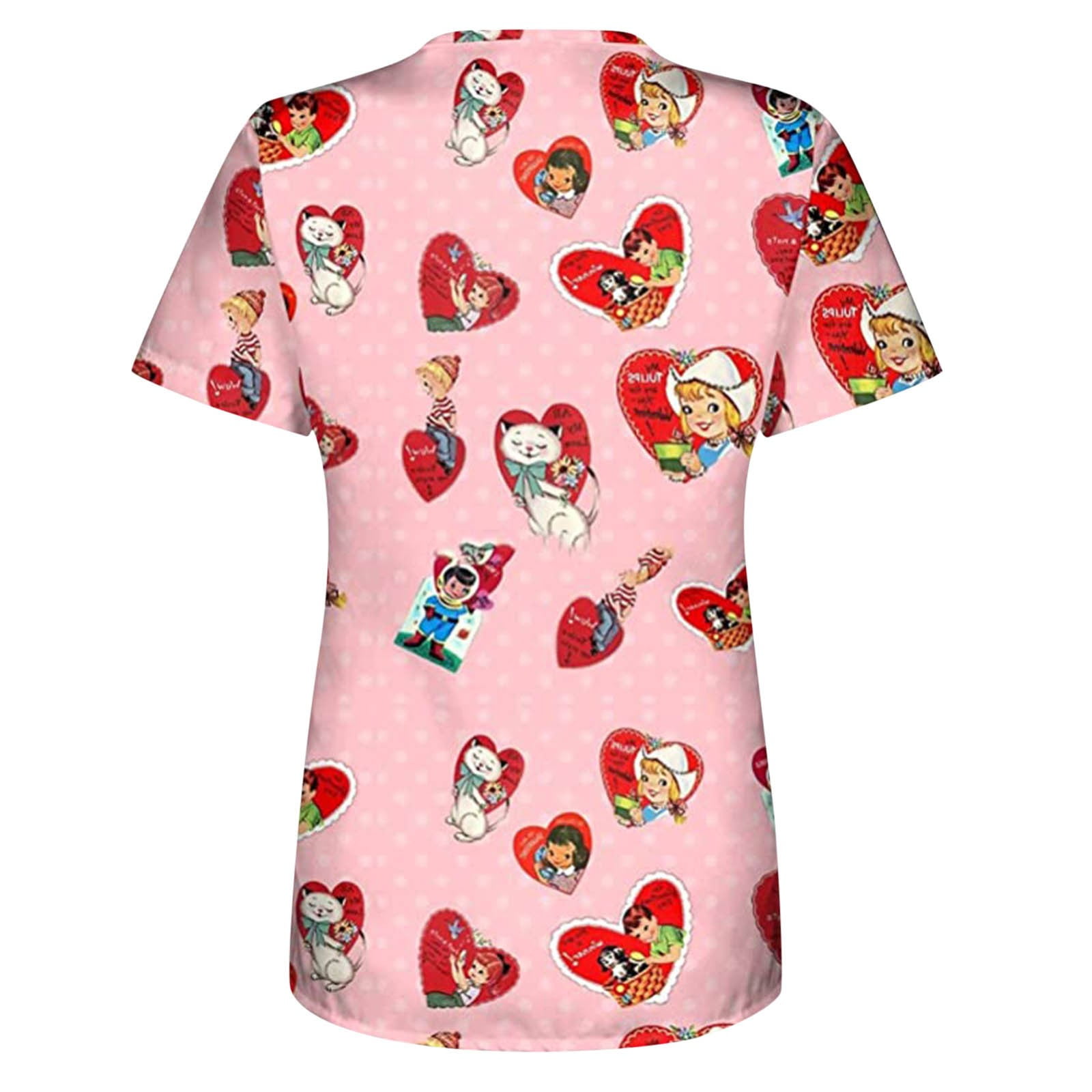 Scrub Tops Women Valentines Day Love Heart Printed V Neck Nurse