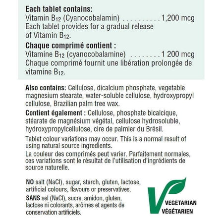 Jamieson™ Timed Release Vitamin B12 1200 mcg - 180 Tablets | Walmart Canada