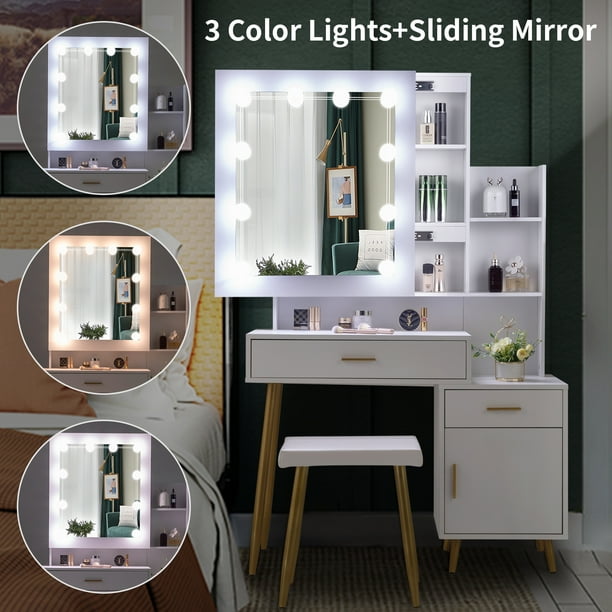 Ktaxon Vanity Table Set with Sliding Mirror, Makeup Table with Storage ...
