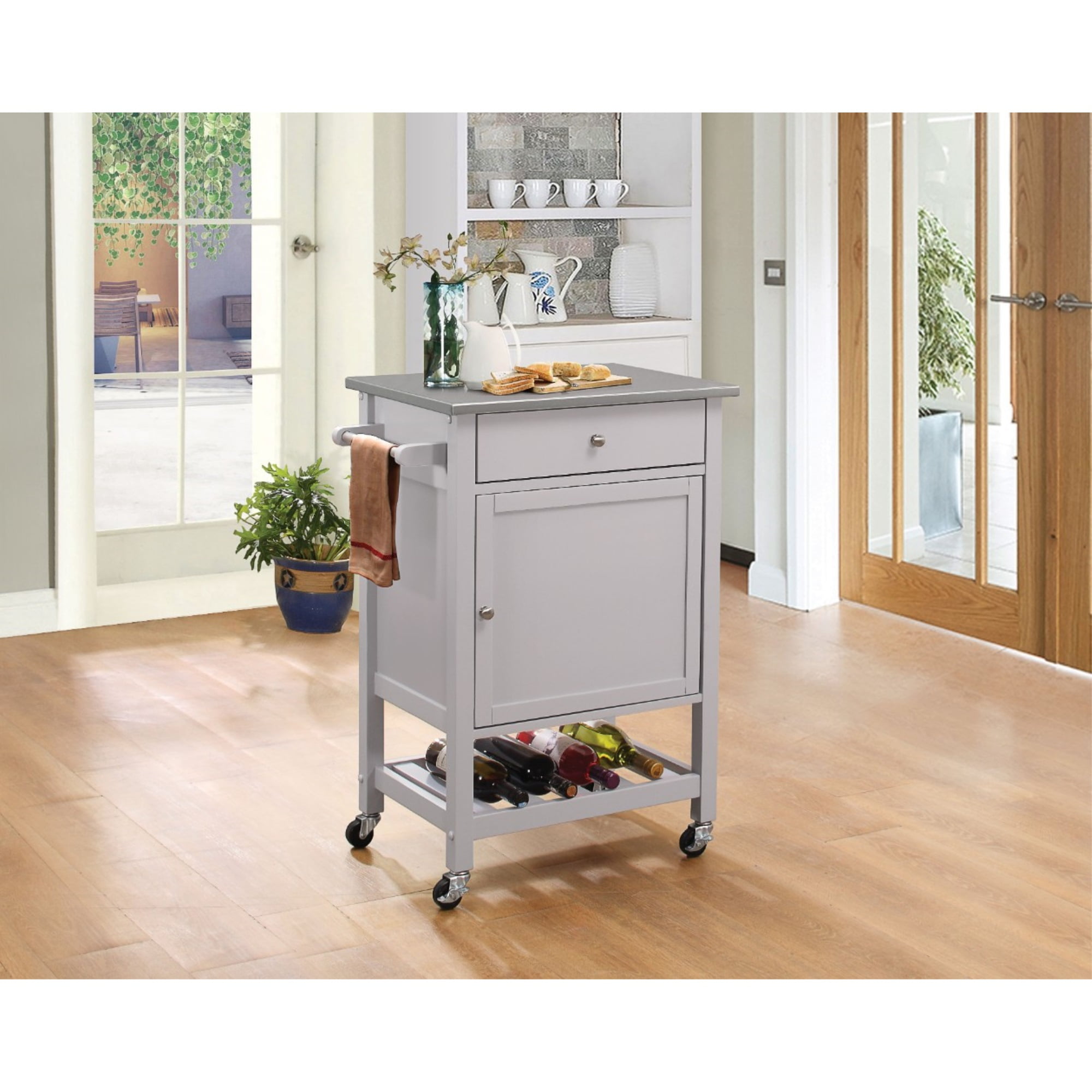 Kitchen Cart With Stainless Steel Top, Gray - Walmart.com