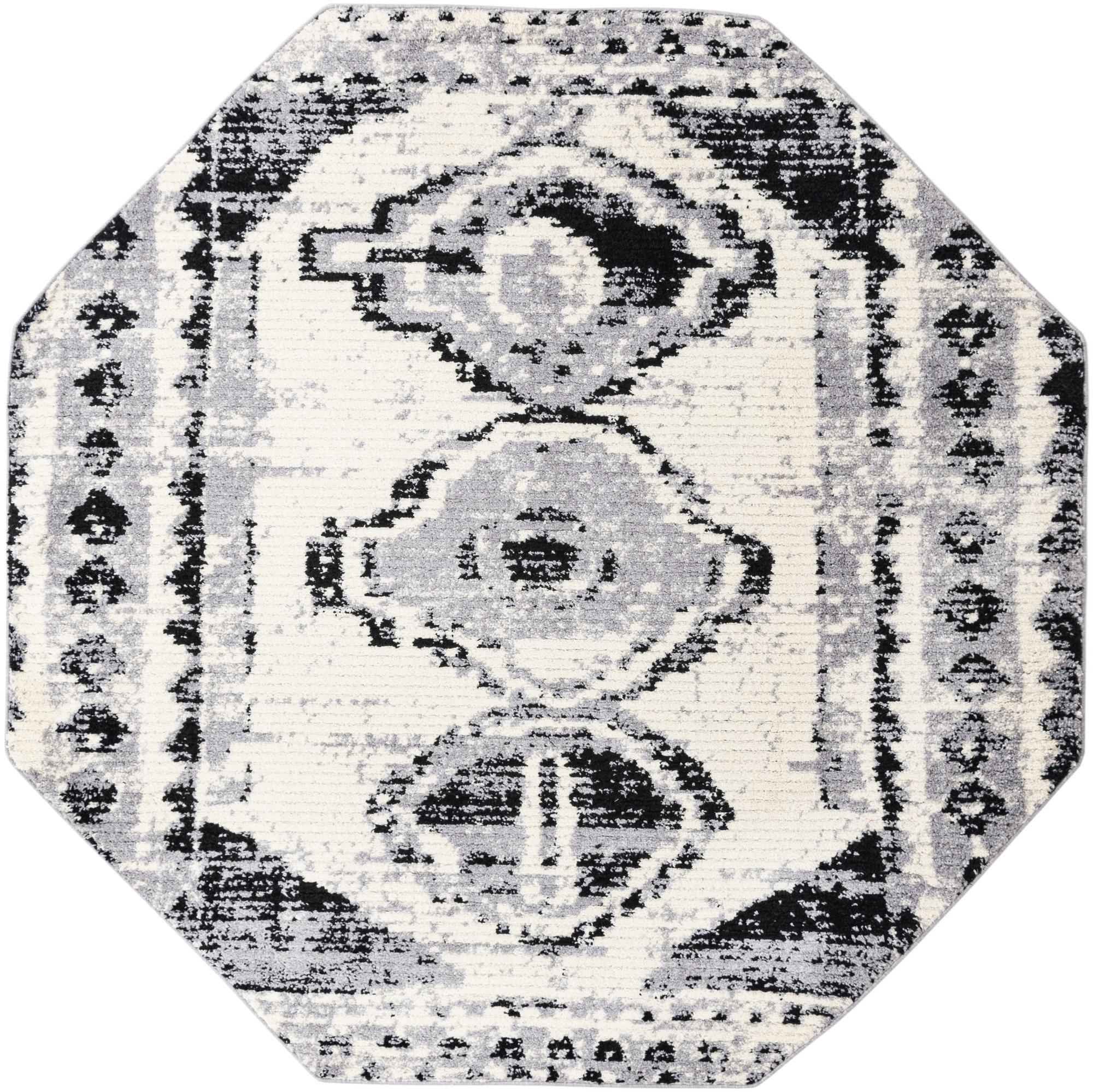 Rugs.Com Tagine Collection Rug – 8 Ft Octagon Black And White Medium ...