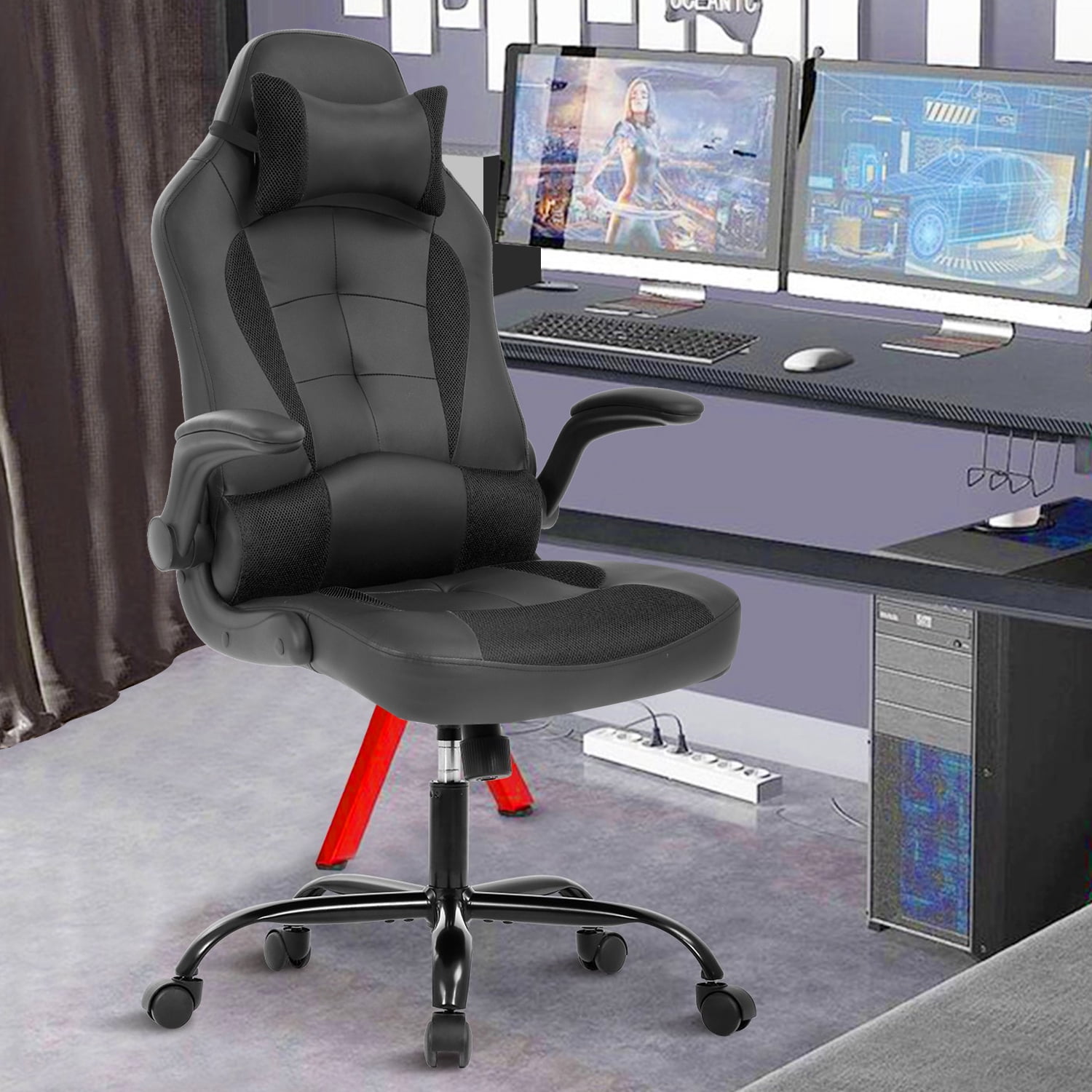 PC Gaming Chair Ergonomic & Adjustable Office Desk Chair Leather ...
