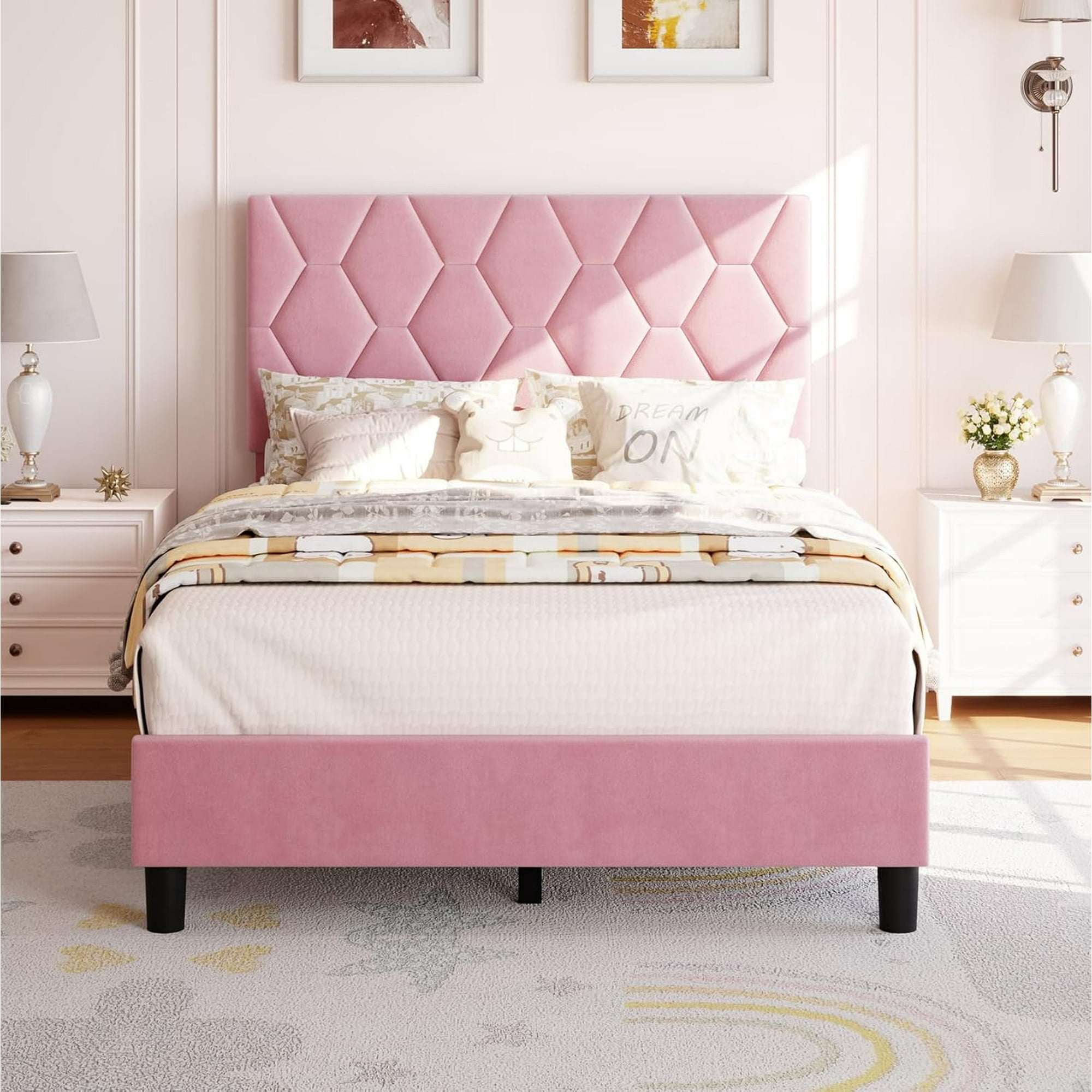 Click here for Yusazens Pink Twin Bed Frame  Twin Size Upholstere... prices