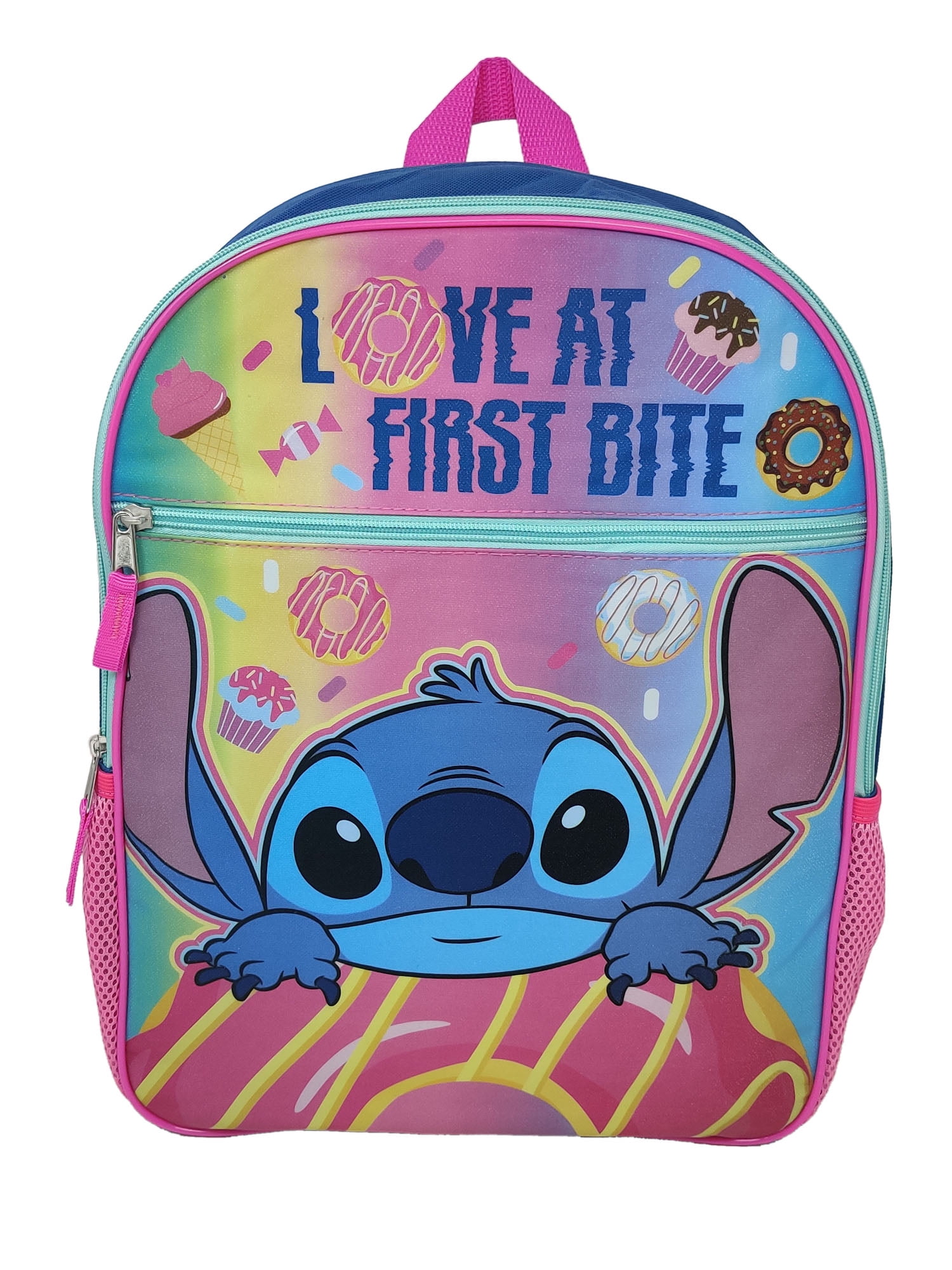 Stitch Backpack 16" Donuts Cupcake Love At First Bite Blue Pink Disney ...