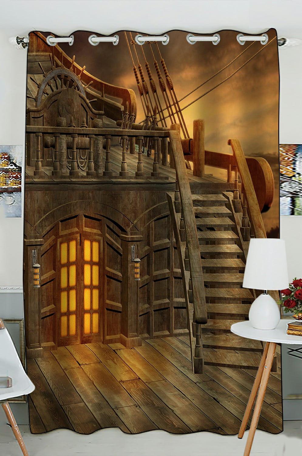 ECZJNT Pirate ship scenery stairs Blackout Window Curtain Drapery ...
