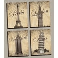 Trendy Monument Postcard Travel Prints; Paris, New York, London, Pisa ...