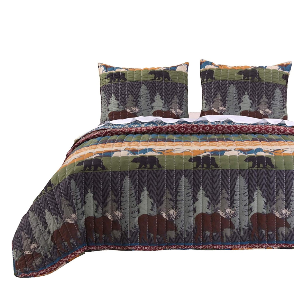 3 Piece King Size Quilt Set with Nature Inspired Print, Multicolor ...
