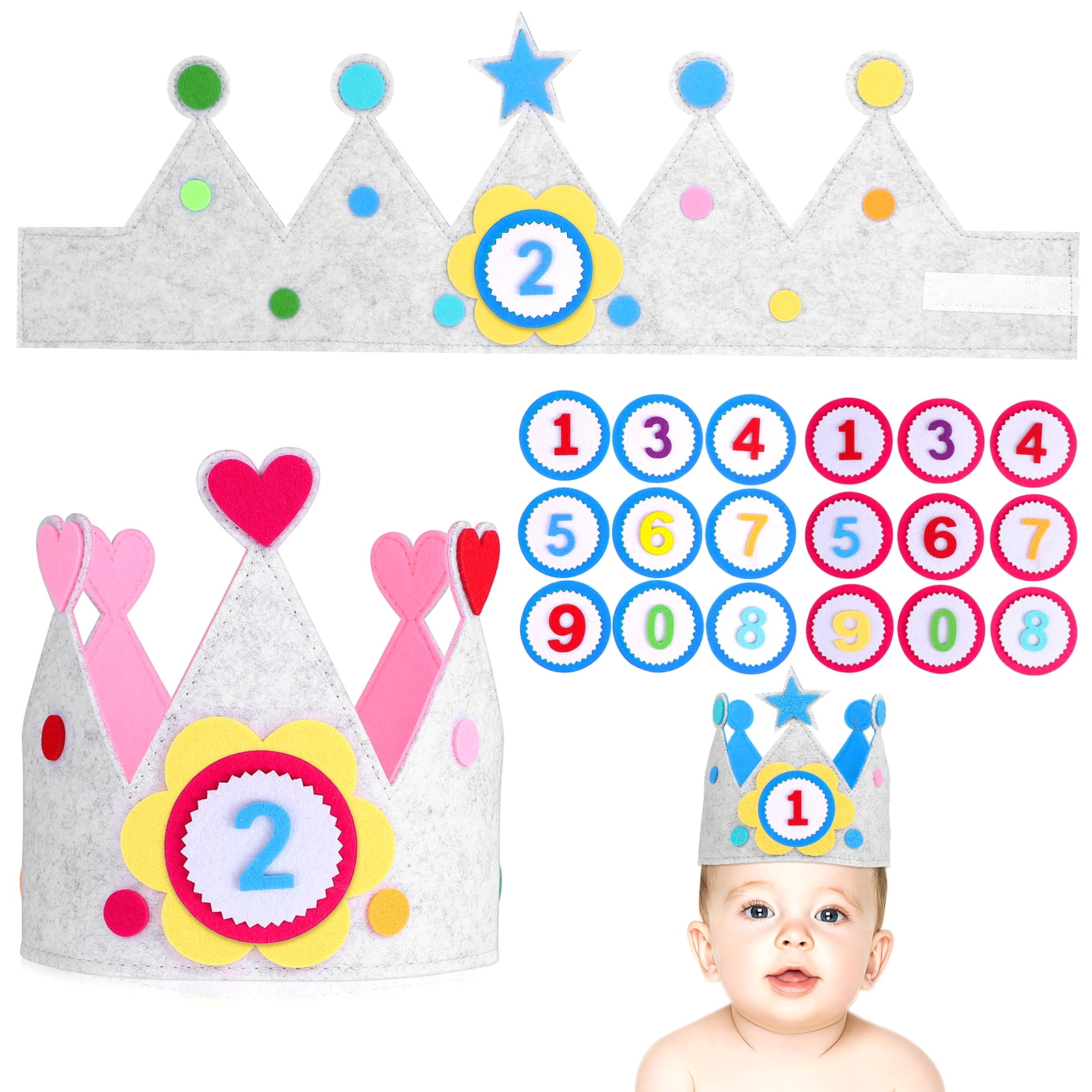 2 juegos de coronas para bebé, gorro de cumpleaños infantil, gorro de ...