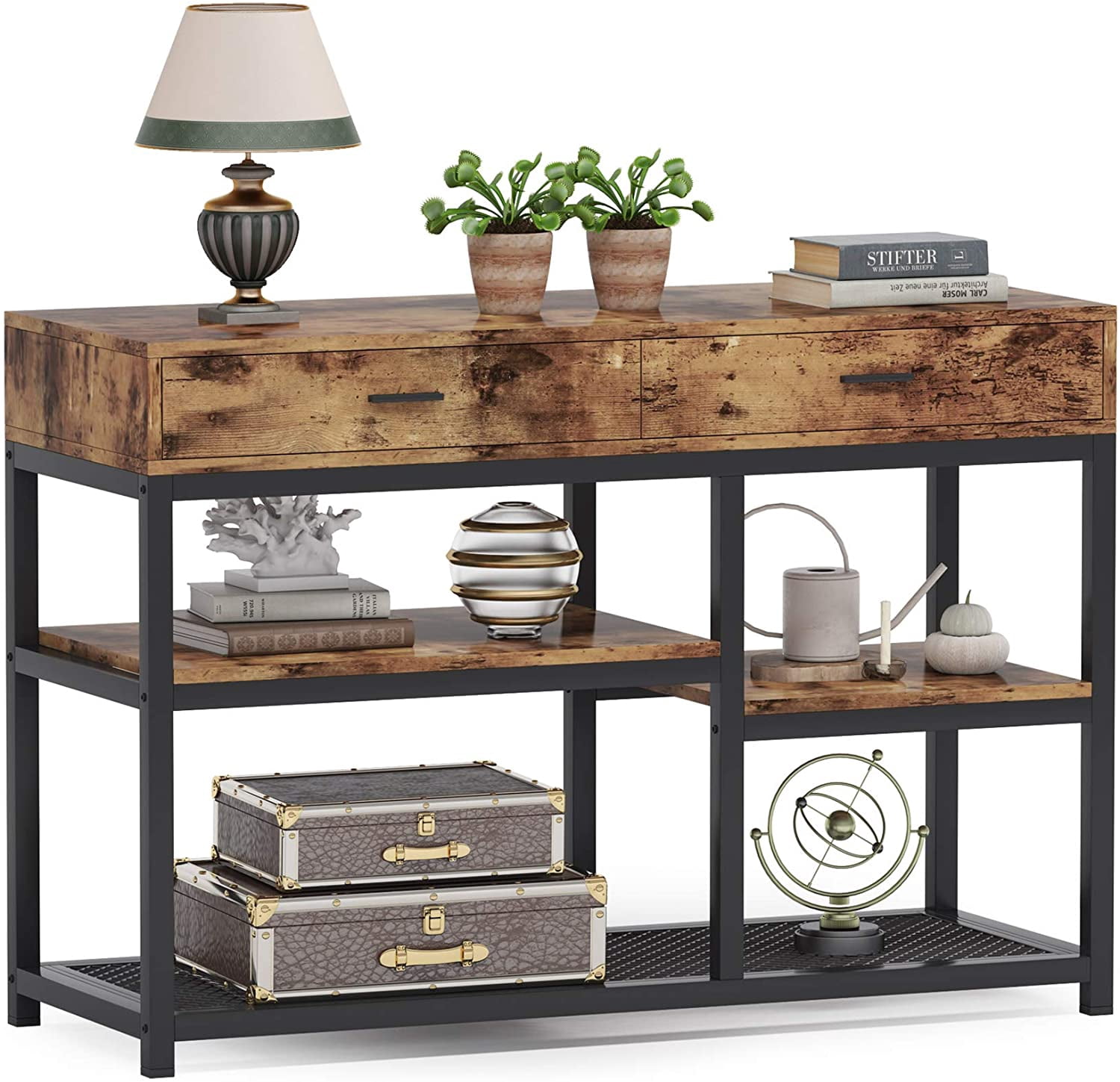 Buy Tribesigns Rustic Sofa Console Table with Drawers, 3-Tier Entry ...