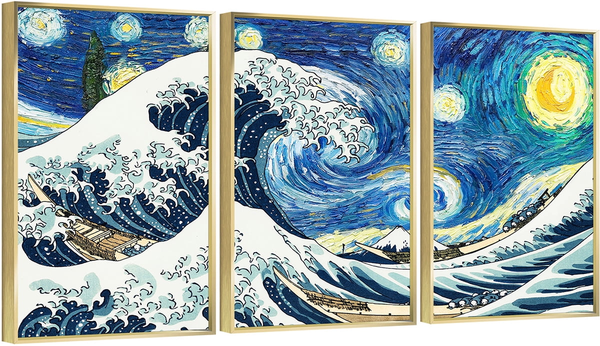 Full House 3 Panels Framed Canvas Wall ArtOil Paintings - Ukiyo-e - Aesthetic Prints for Living ...