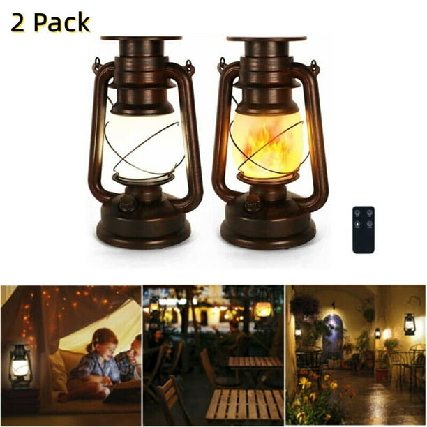 2 Pack Rustic Solar Flicker Flame Lantern Hanging Lights Outdoor Lamp ...